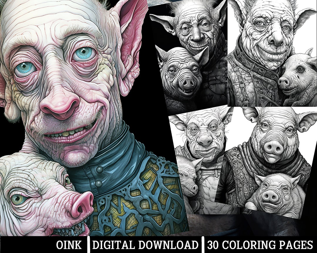Oink Coloring Pages for Adults -instant Download -grayscale Coloring ...