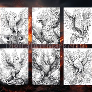 Phoenix Coloring Pages,for Adults Instant Download Grayscale Coloring ...