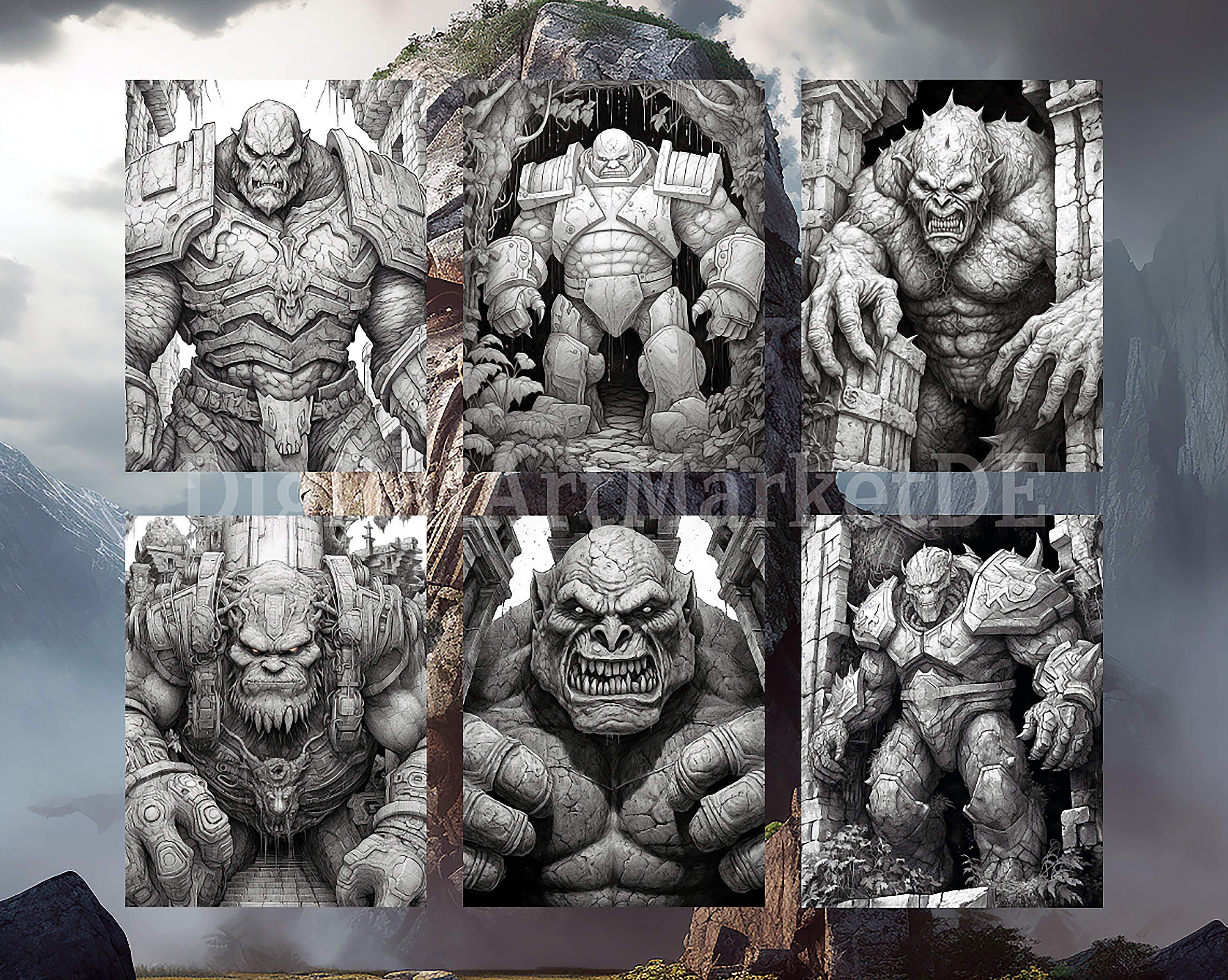 Golem Coloring Pagesfor Adults Instant Download Grayscale - Etsy