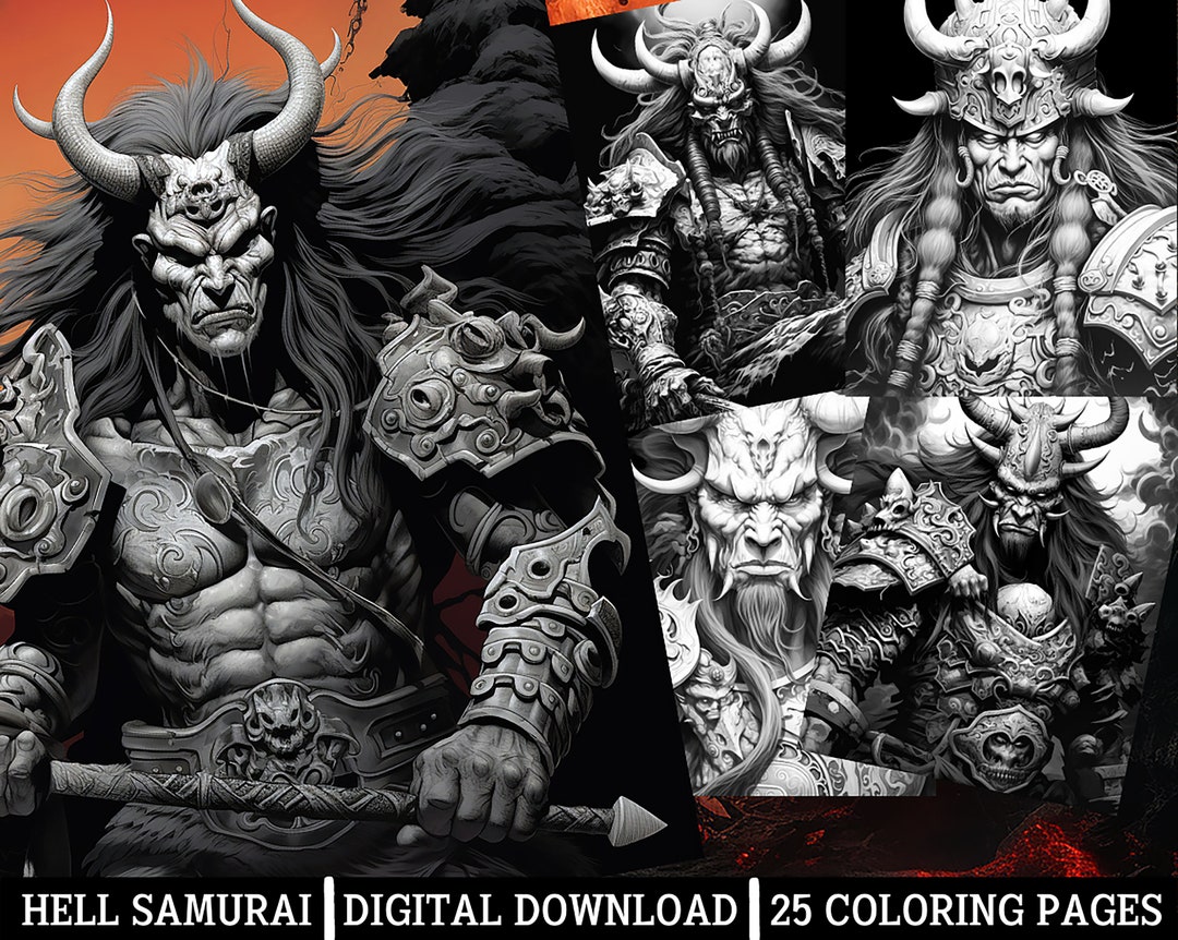 Hell Samurai Coloring Pages,for Adults Instant Download grayscale ...