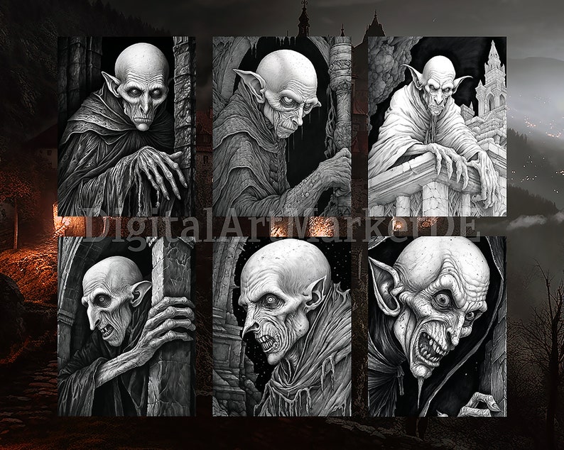 Nosferatu Inspired Coloring Pages for Adults Instant - Etsy