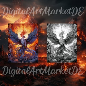 Phoenix Coloring Pages,for Adults Instant Download Grayscale Coloring ...