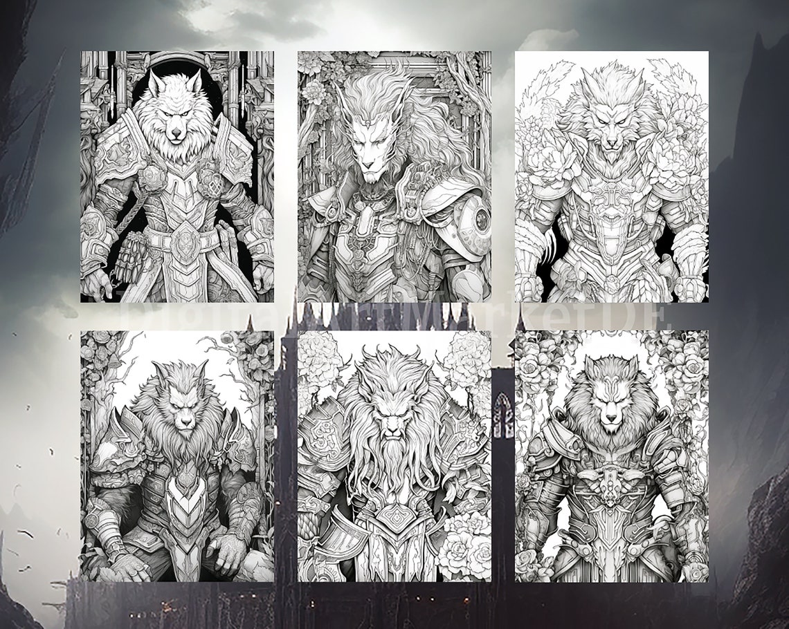 Feral Knights Coloring Pagesfor Adults Instant Download - Etsy