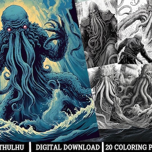 Cthulhu Inspired Coloring Pages,for Adults Instant Download Grayscale ...