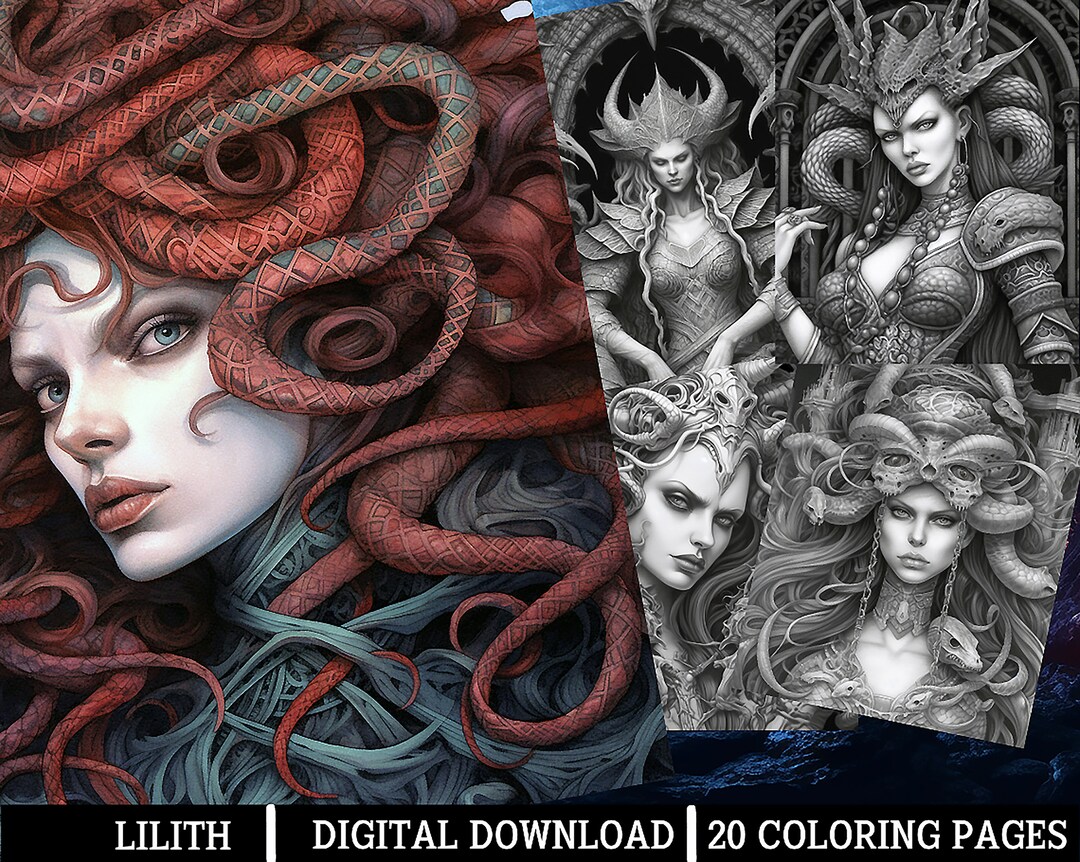 Lilith Coloring Pages,for Adults - Instant Download - Grayscale Coloring Page, Printable PNG ...