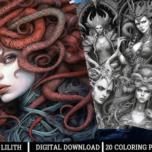 Lilith Coloring Pages,for Adults - Instant Download - Grayscale ...