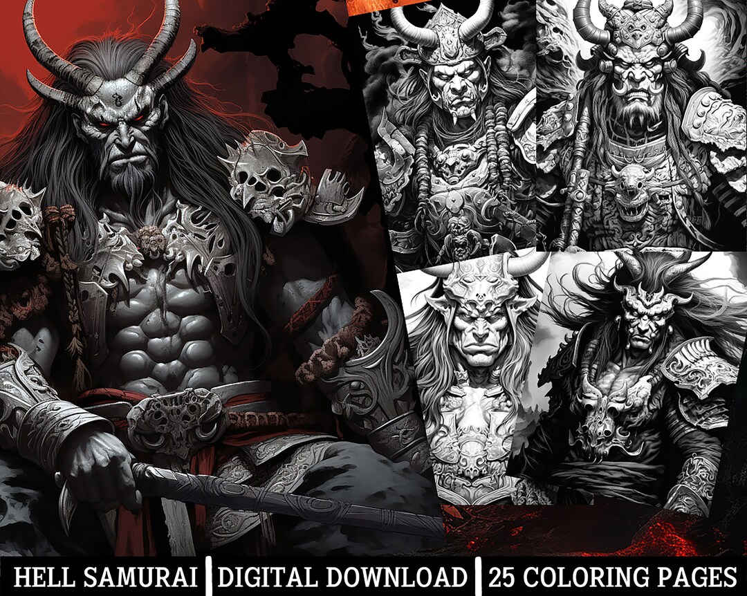 Hell Samurai Coloring Pages,for Adults - Instant Download -grayscale ...