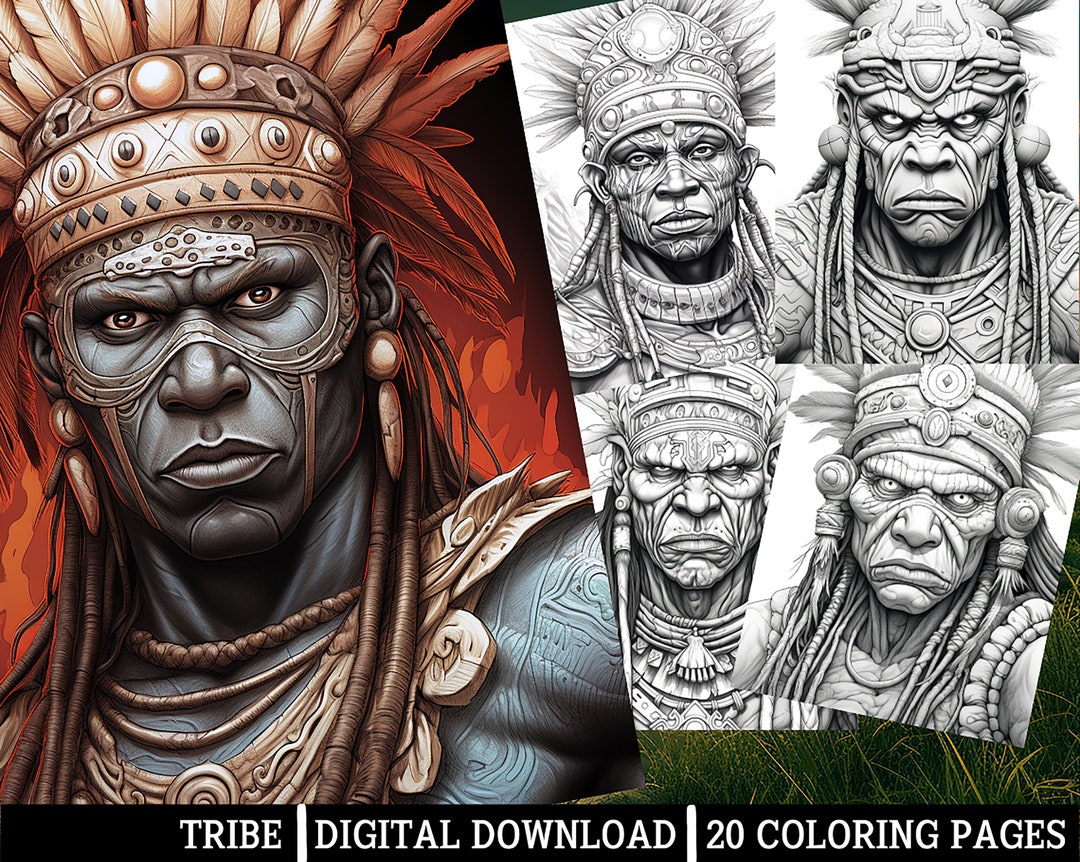 The Tribe Coloring Pages for Adults Instant Download Grayscale Coloring ...