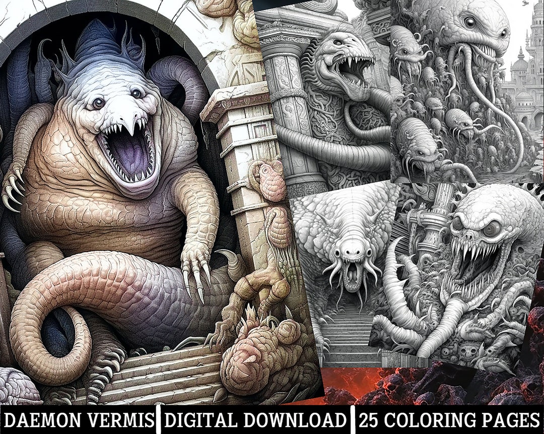 Daemon Vermis Coloring Pages,for Adults Instant Download Grayscale ...