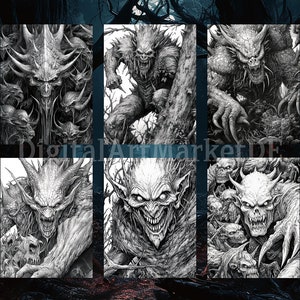 Daemon Arboris Coloring Pages,for Adults Instant Download Grayscale ...
