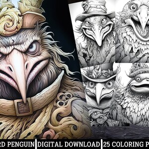 Absurd Penguins Coloring Pages for Adults - Instant Download -grayscale ...