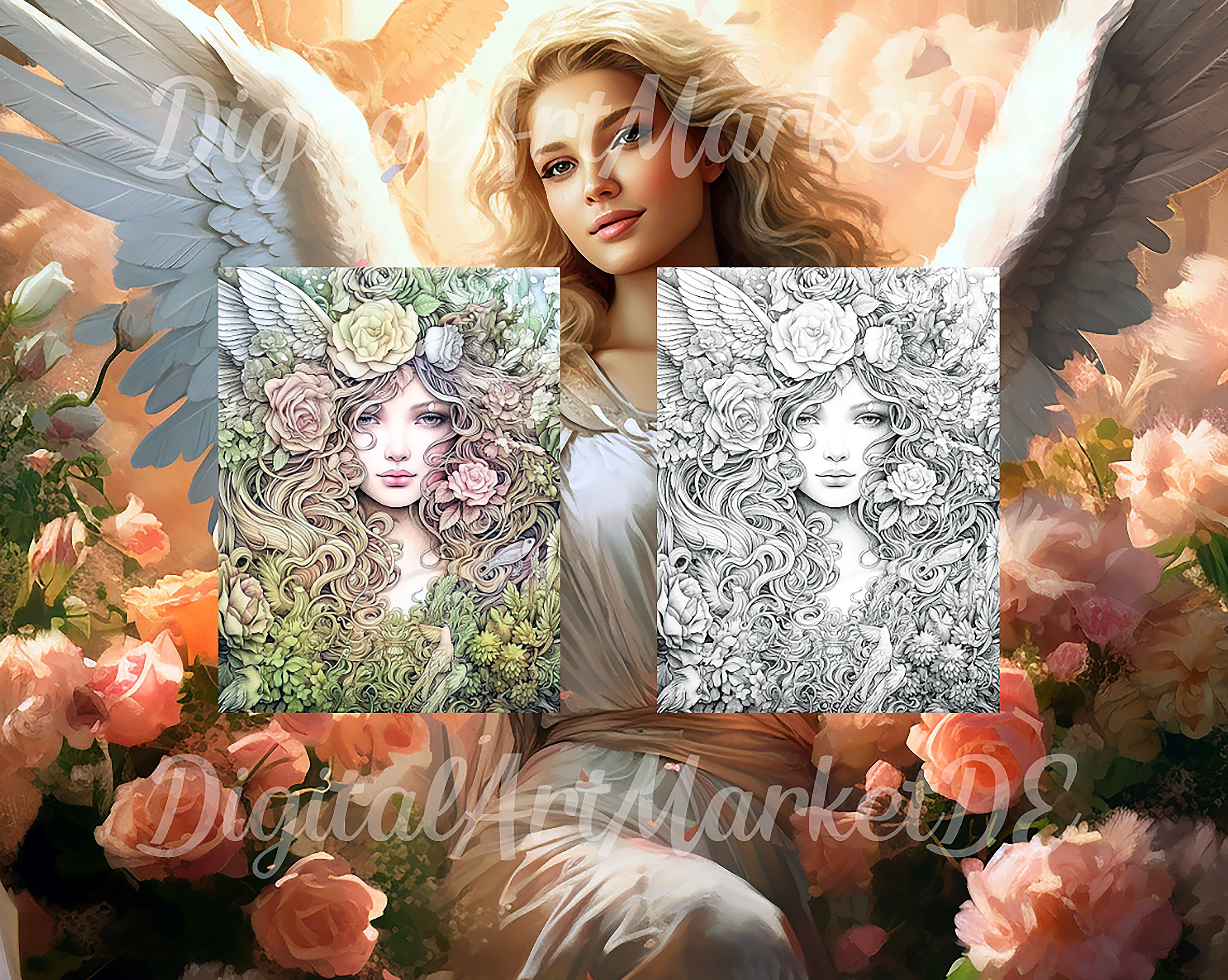 Flower Angels Coloring Pagesfor Adults Instant Download - Etsy