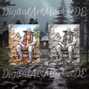 Hillbilly Coloring Pages for Adults Instant Download Grayscale Coloring ...