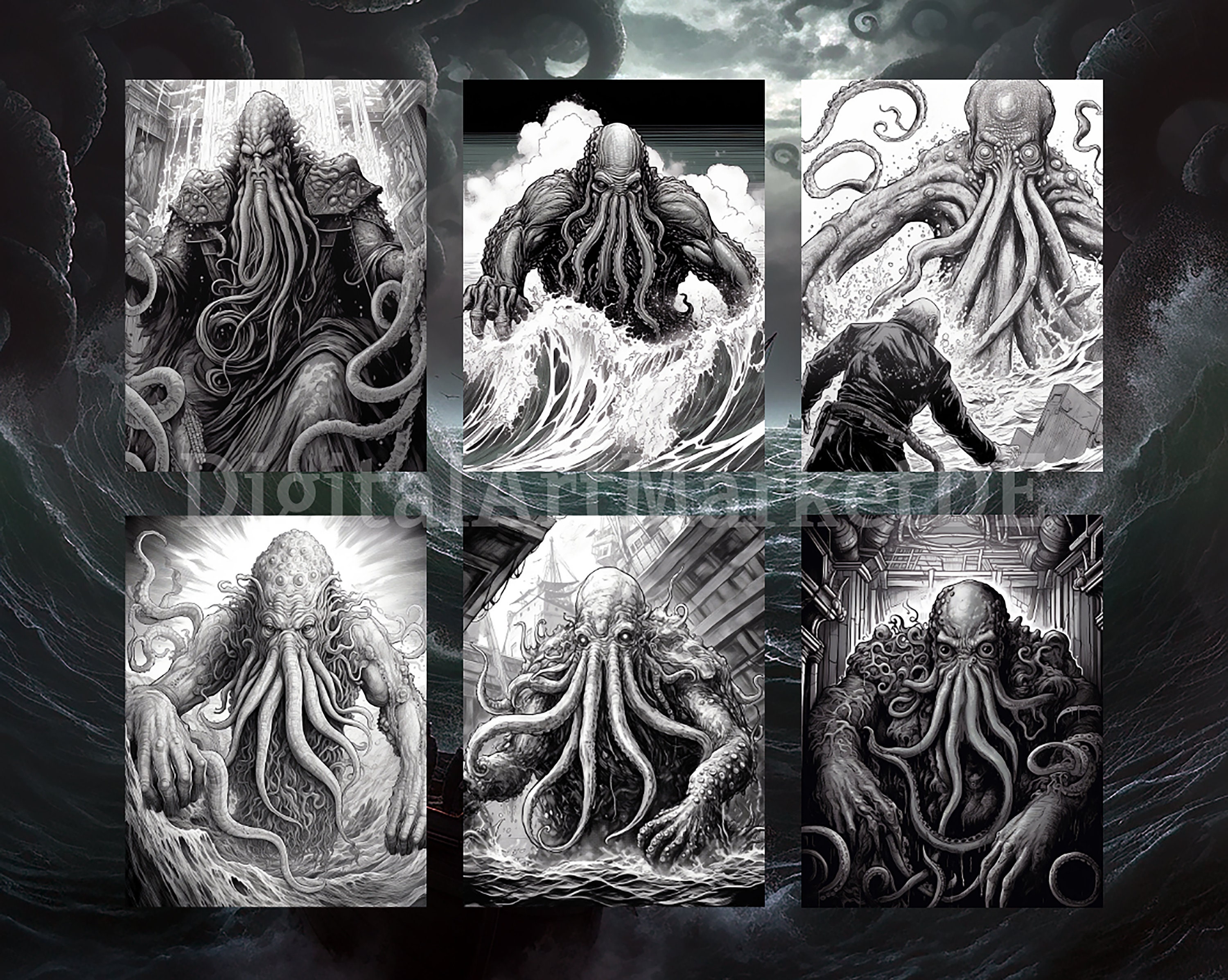 Cthulhu Inspired Coloring Pagesfor Adults Instant Download - Etsy