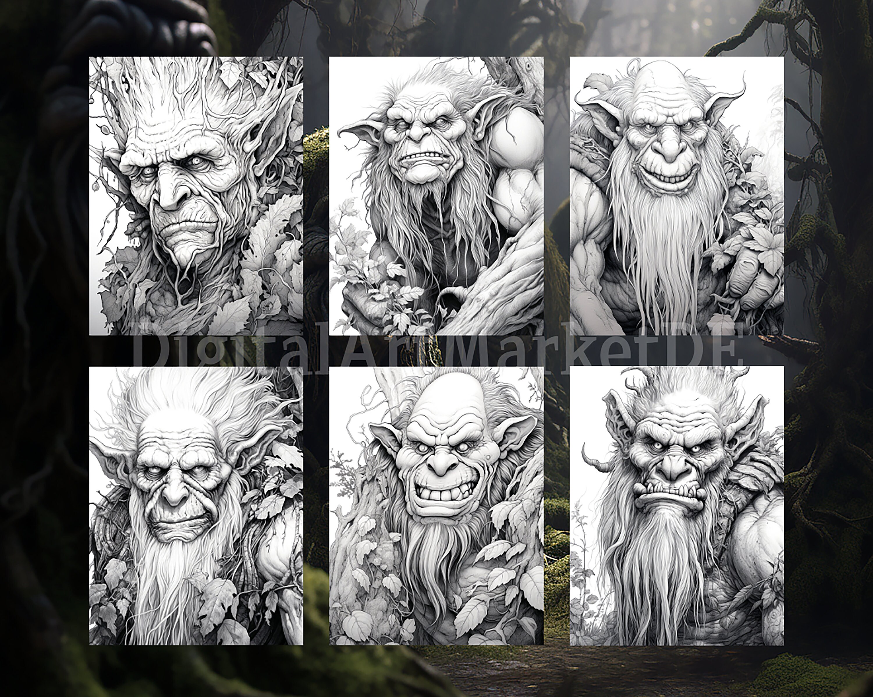 Troll Coloring Pages for Adults Instant Download grayscale - Etsy Australia