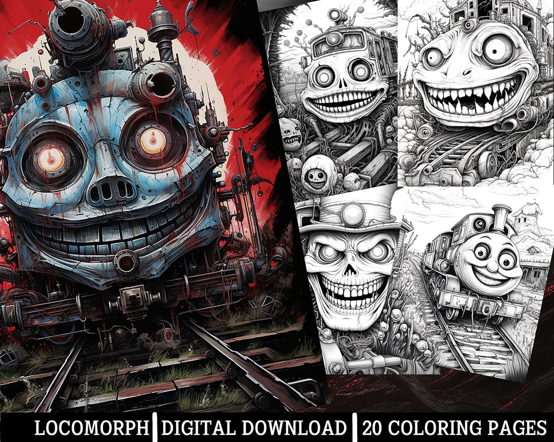 Locomorph Coloring Pages for Adults instant Download grayscale Coloring ...