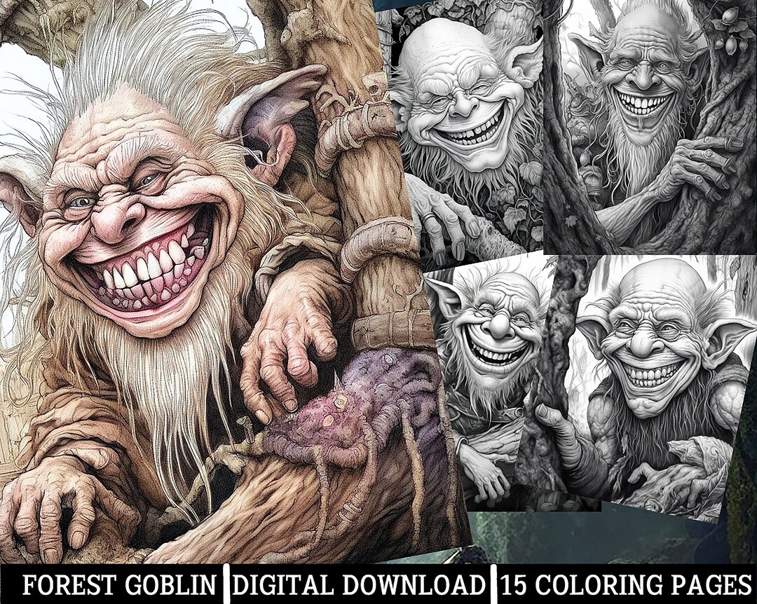 Forest Goblins Coloring Pages for Adults - Instant Download - Grayscale ...