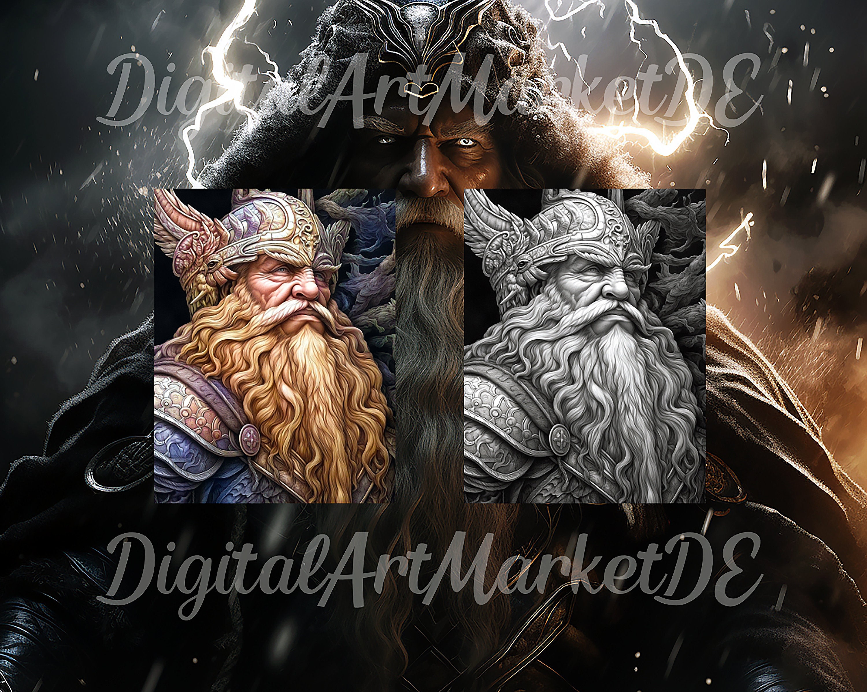 Odin Coloring Pagesfor Adults Instant Download grayscale - Etsy