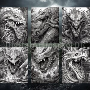 Leviathan Coloring Pages for Adults - Instant Download - Grayscale ...