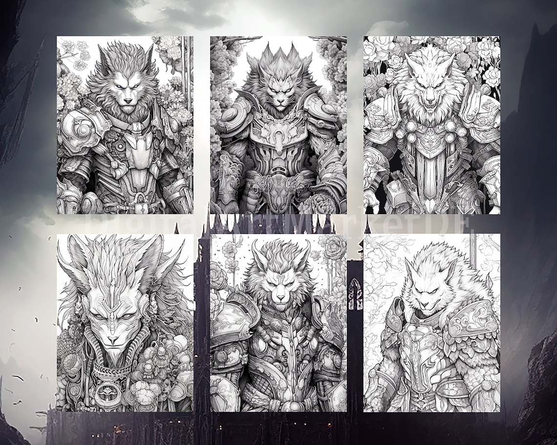 Feral Knights Coloring Pagesfor Adults Instant Download - Etsy