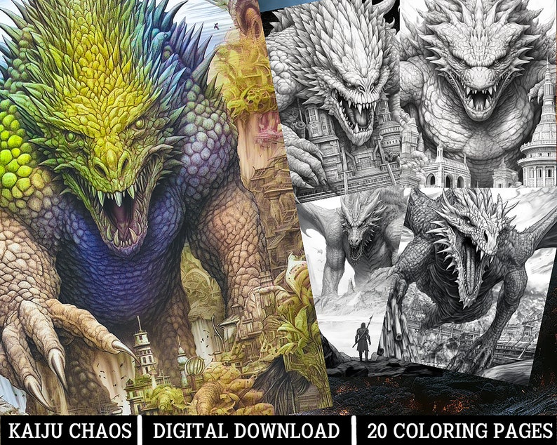 Kaiju Chaos Coloring Pagesfor Adults instant Download - Etsy