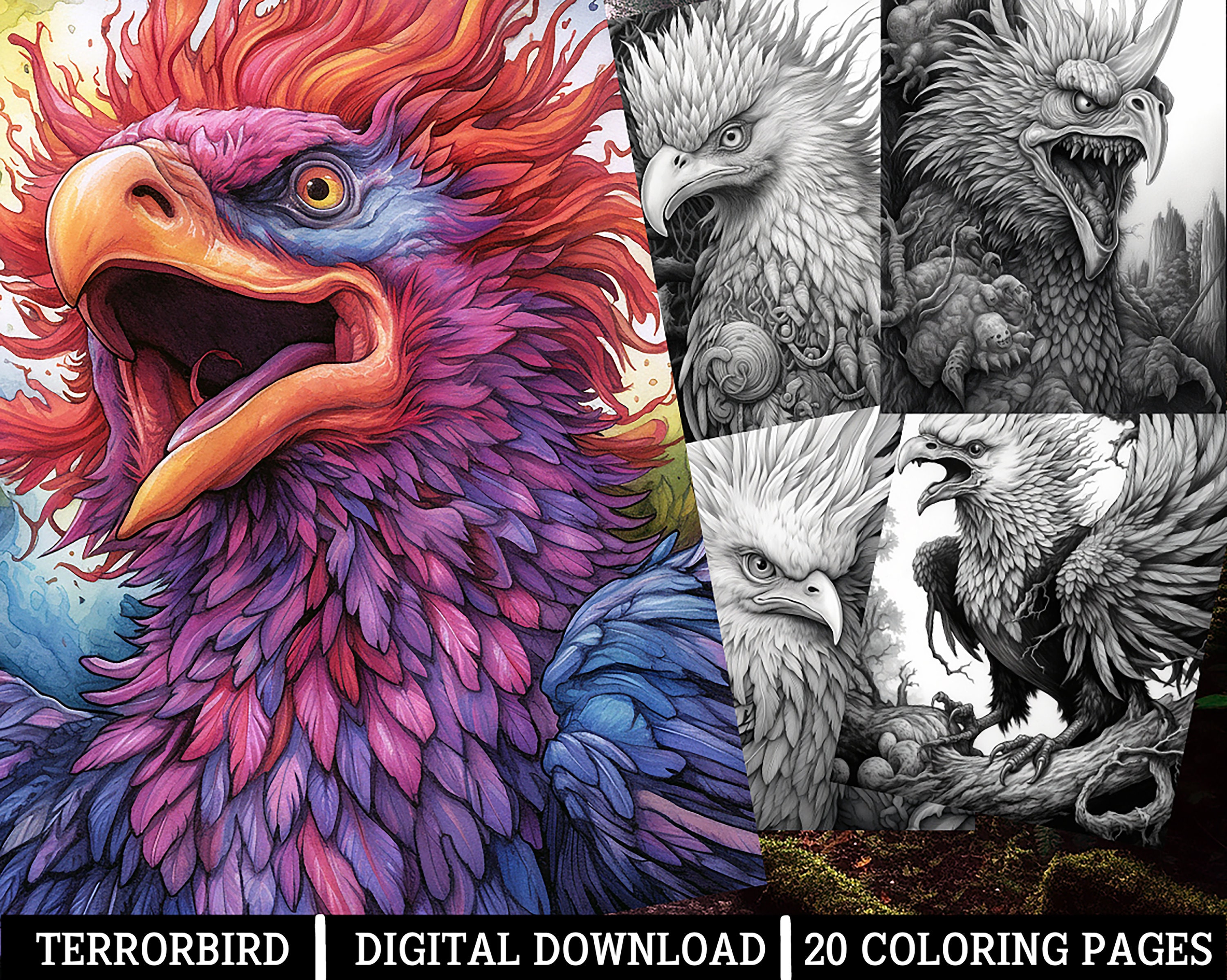 Terrorbirds Coloring Pagesfor Adults Instant Download - Etsy