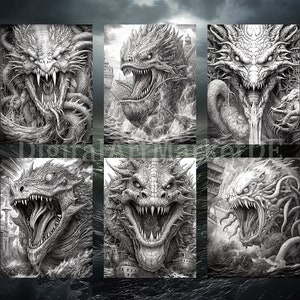 Leviathan Coloring Pages for Adults - Instant Download - Grayscale ...