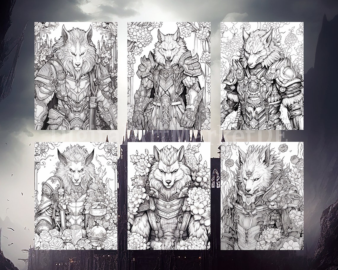 Feral Knights Coloring Pagesfor Adults Instant Download - Etsy