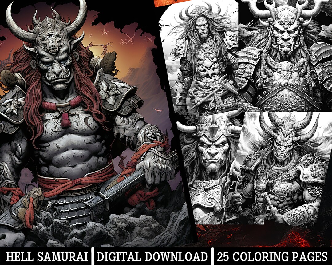 Hell Samurai Coloring Pages,for Adults - Instant Download -grayscale ...