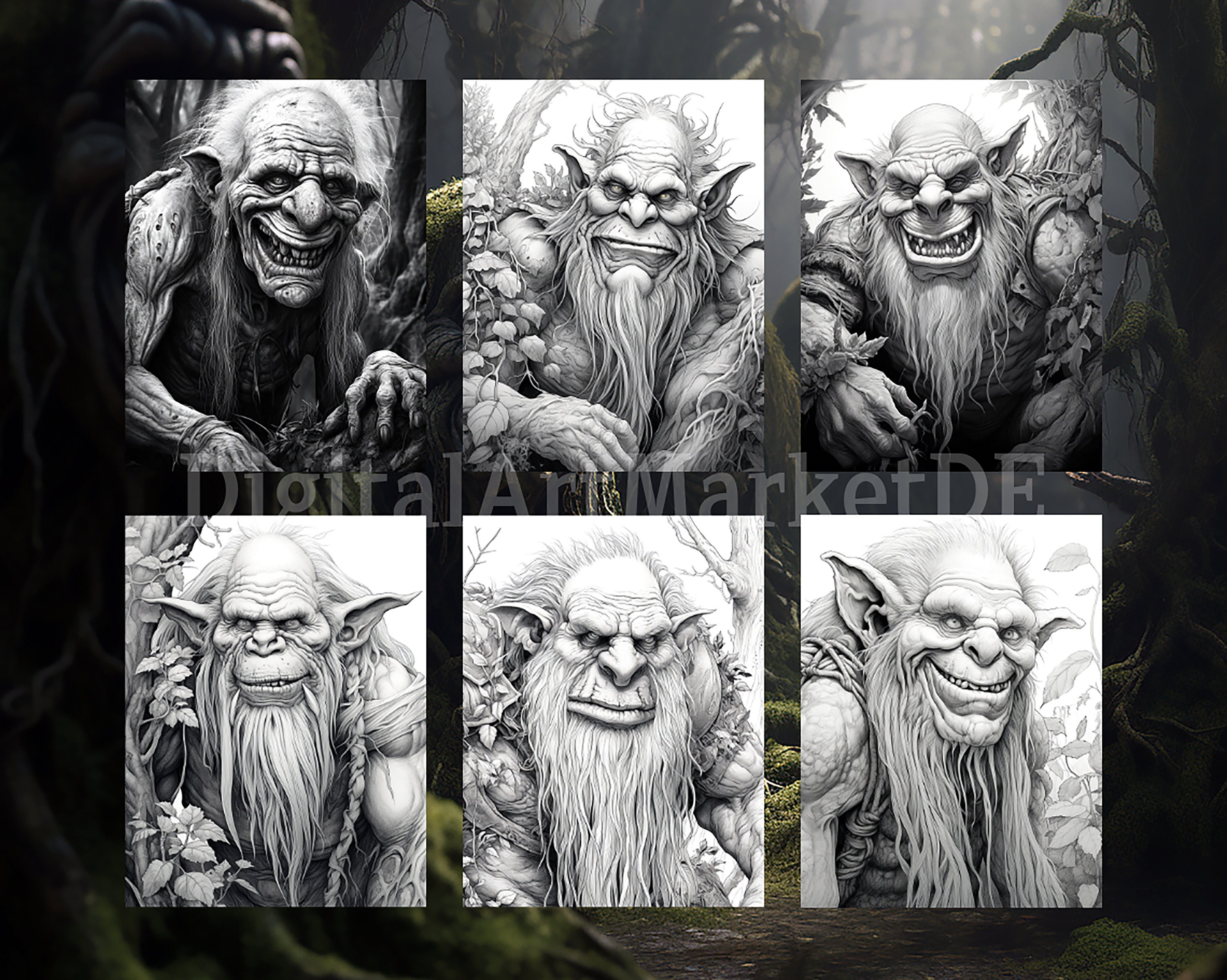Troll Coloring Pages for Adults Instant Download grayscale - Etsy