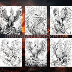 Phoenix Coloring Pages,for Adults Instant Download Grayscale Coloring ...