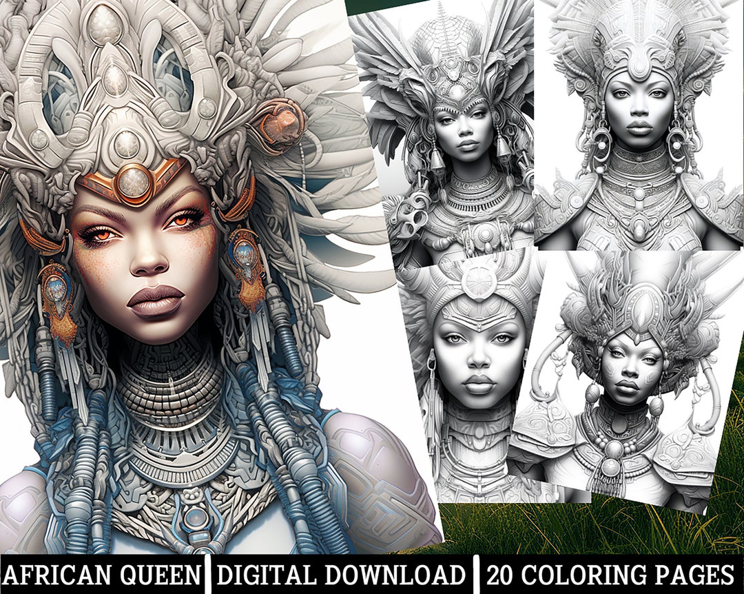 African Queen Coloring Pages for Adults -instant Download -grayscale ...