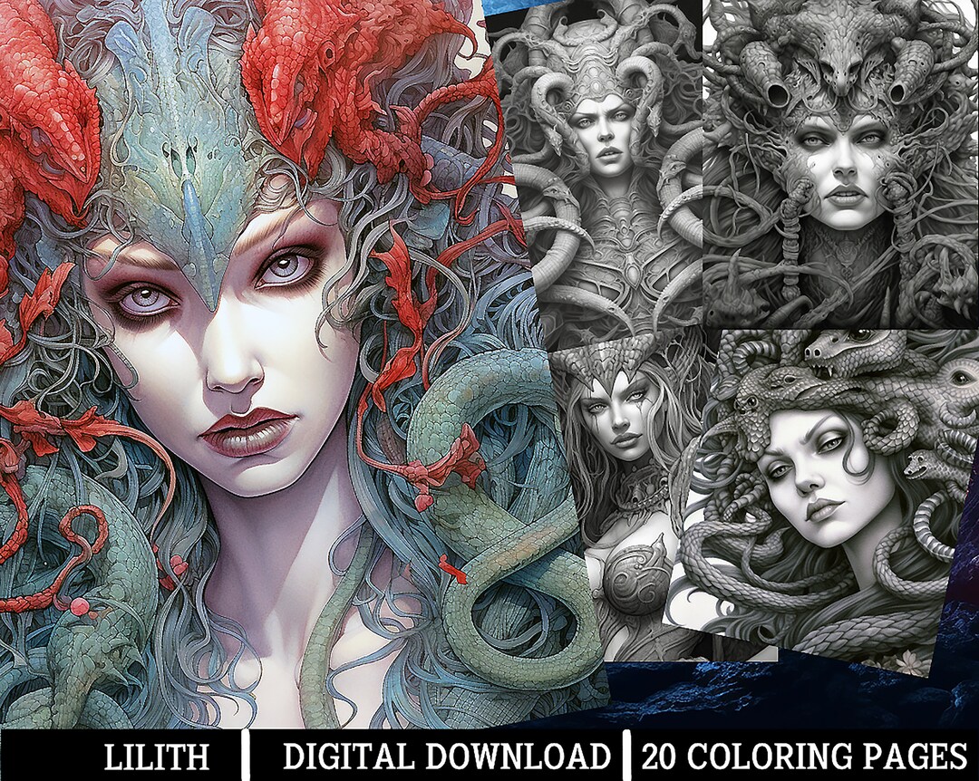 Lilith Coloring Pages,for Adults - Instant Download - Grayscale ...