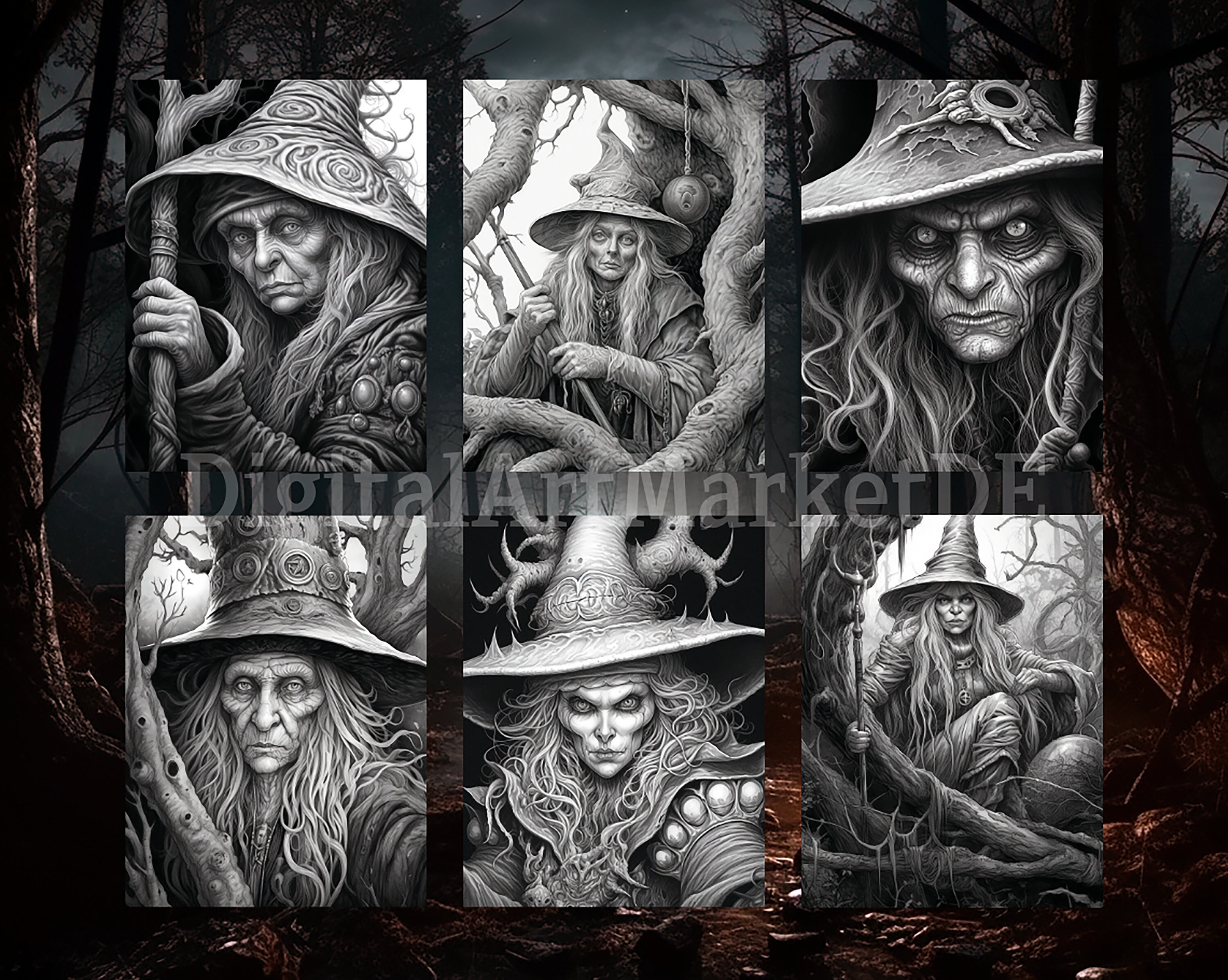Quirky Witches Adult Coloring Pages,for Adults - Instant Download ...