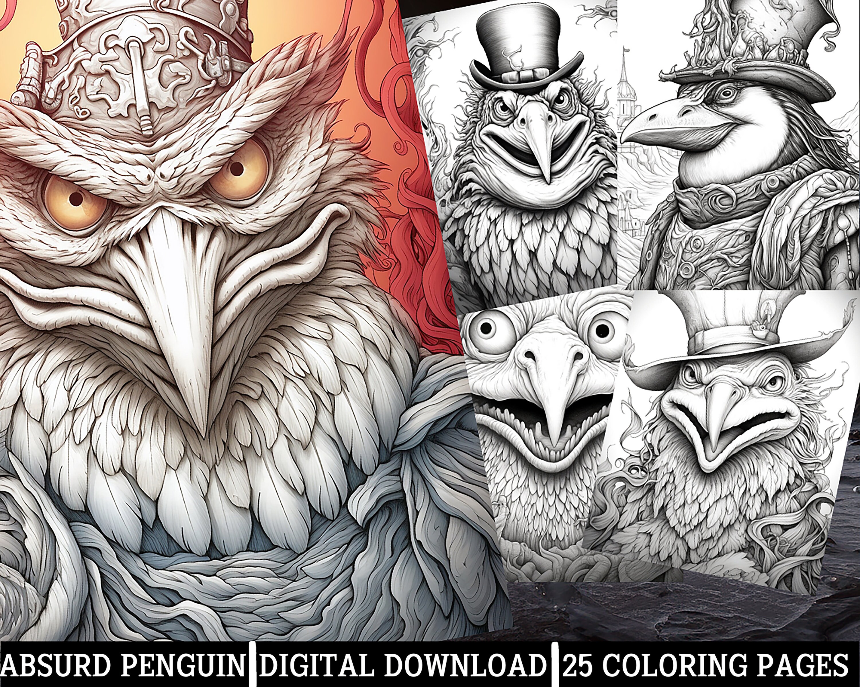 Absurd Penguins Coloring Pages for Adults Instant Download - Etsy