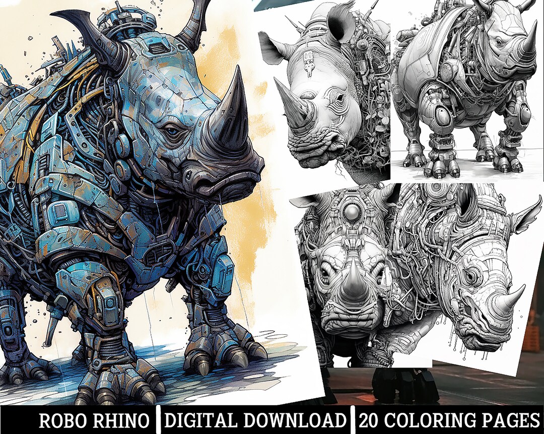 Robo Rhino Coloring Pagesfor Adults instant Download - Etsy