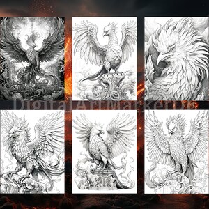 Phoenix Coloring Pages,for Adults Instant Download Grayscale Coloring ...