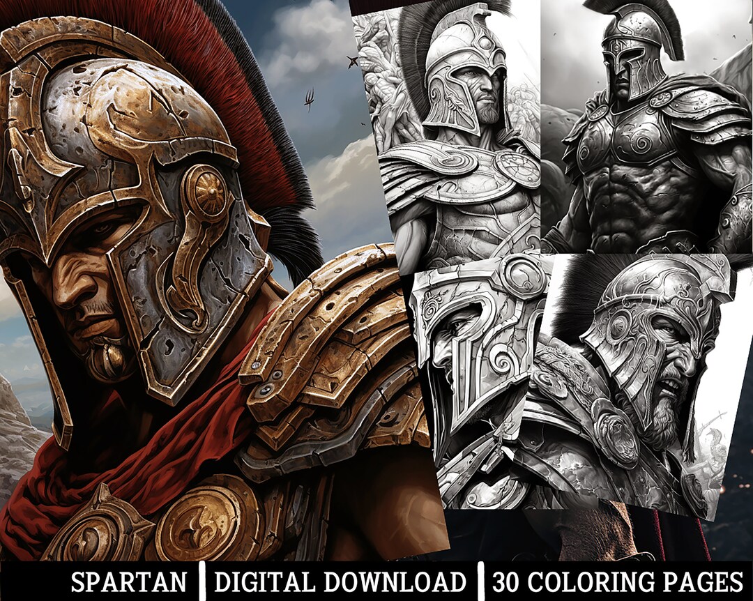 Spartan Coloring Pages for Adults - Instant Download -grayscale ...