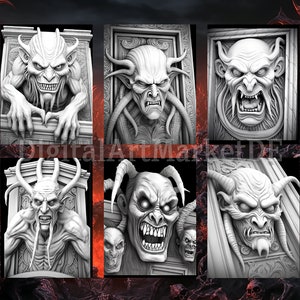 Frame Demons Adult Coloring Pages,for Adults Instant Download Grayscale ...