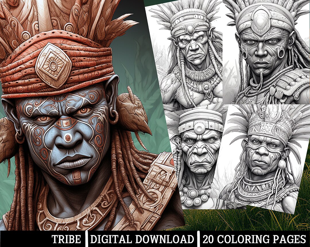The Tribe Coloring Pages for Adults - Instant Download - Grayscale ...