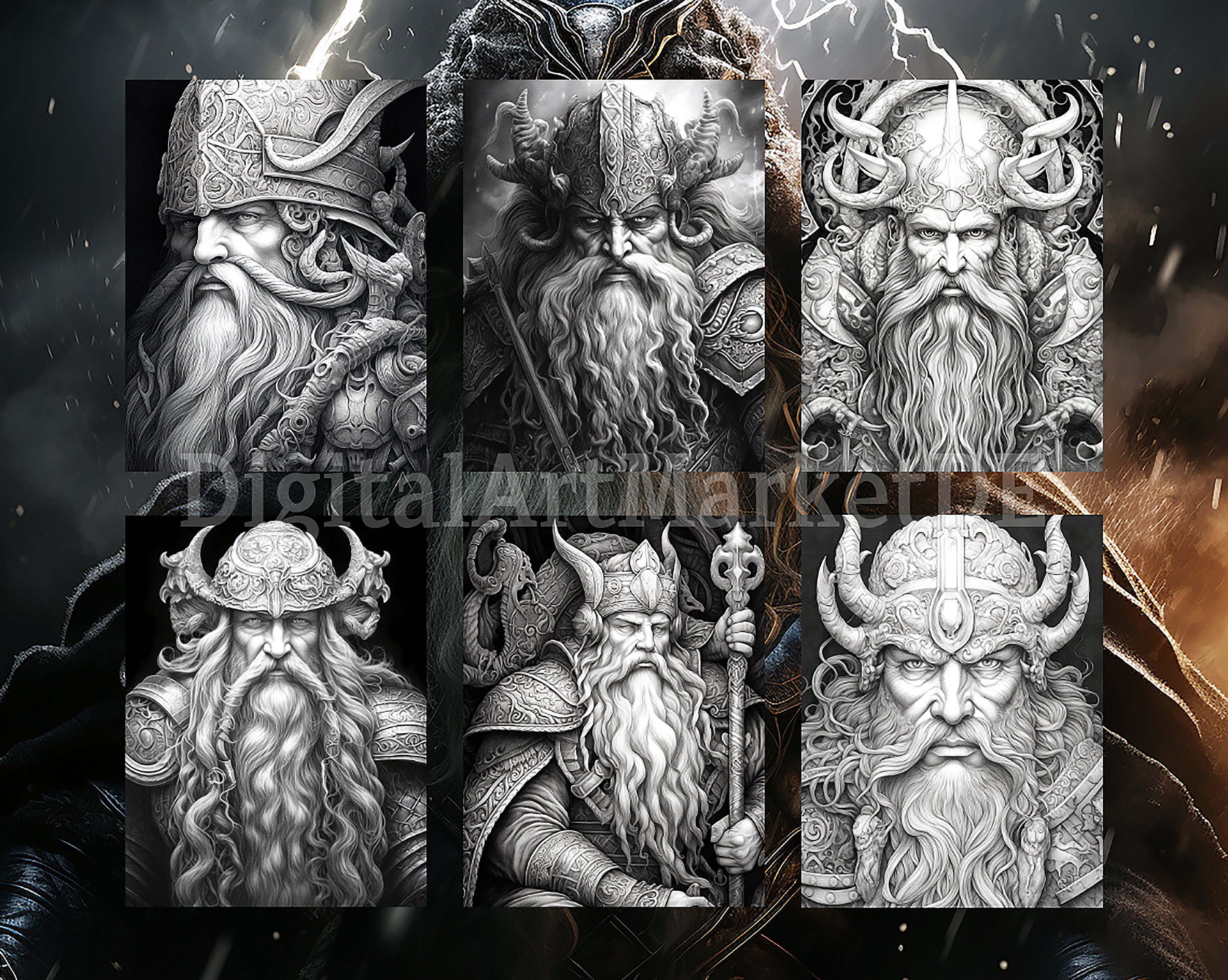 Odin Coloring Pagesfor Adults Instant Download grayscale - Etsy