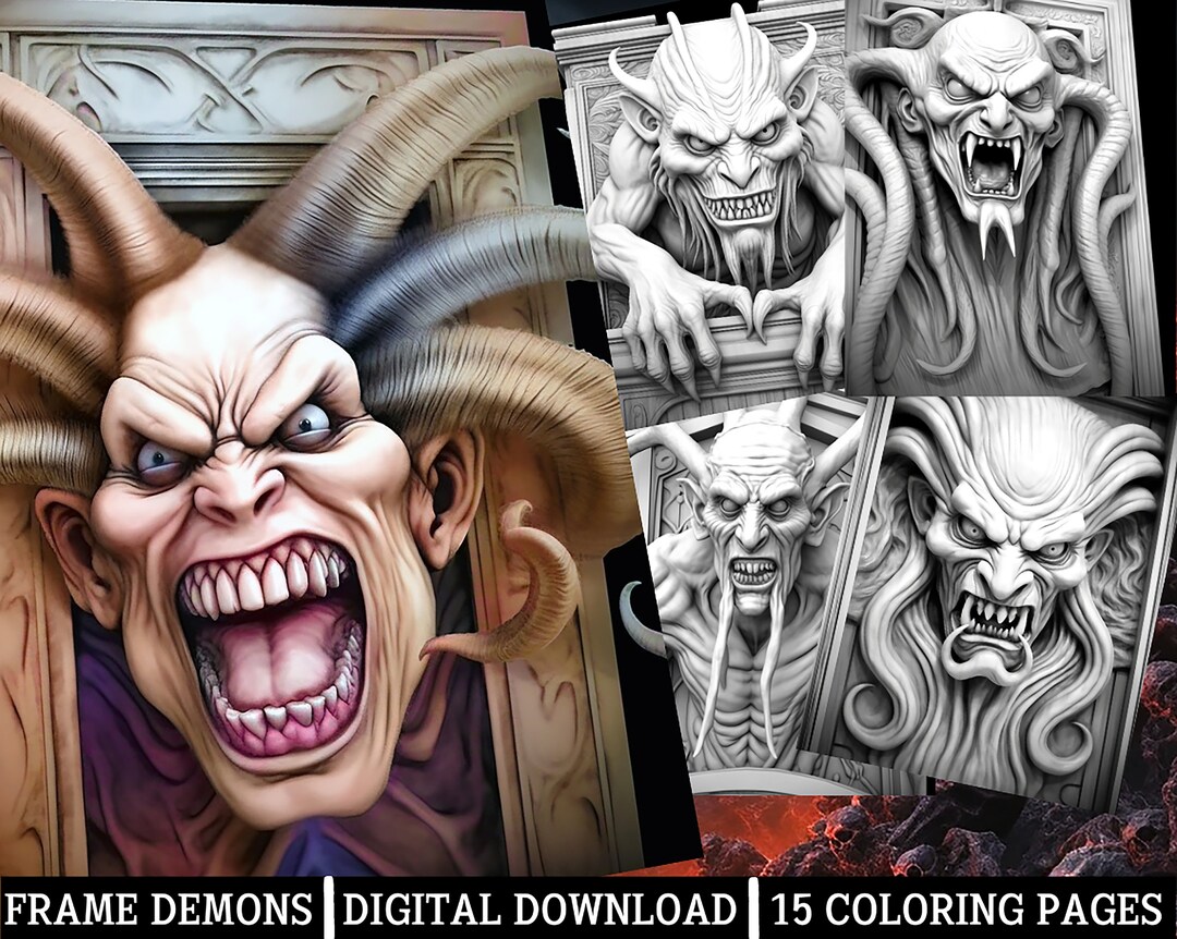 Frame Demons Adult Coloring Pages,for Adults Instant Download Grayscale ...