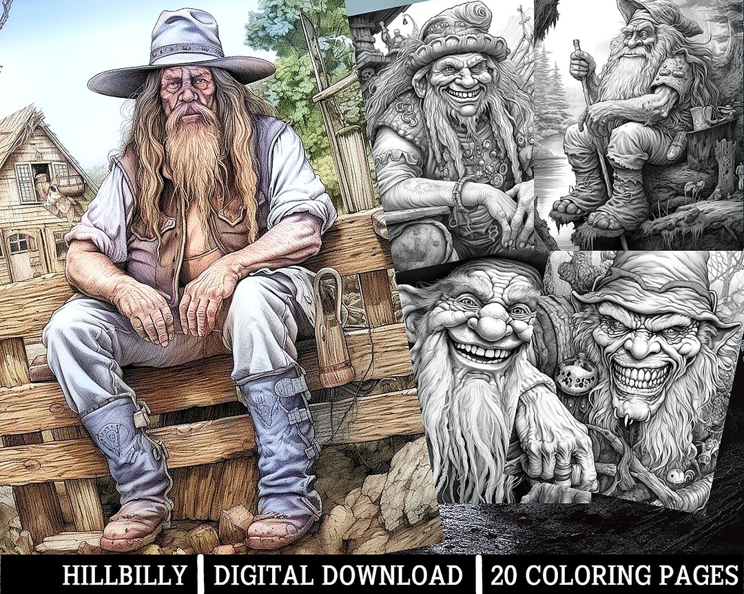 Hillbilly Coloring Pages for Adults Instant Download Grayscale Coloring ...