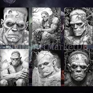 Frankenstein Coloring Pages,for Adults - Instant Download - Grayscale ...