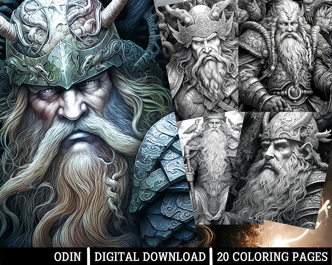 Odin Coloring Pages,for Adults Instant Download grayscale Coloring Page ...