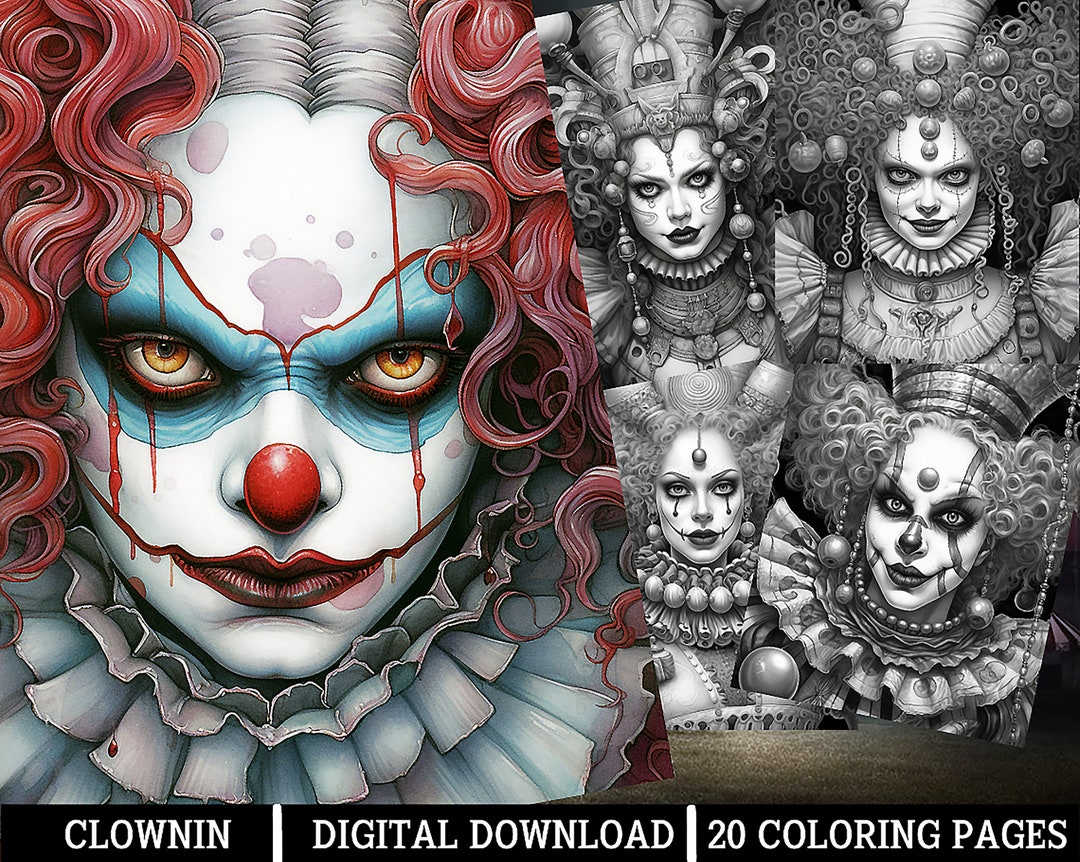 Psycho Clownin Coloring Pages,for Adults - Instant Download - Grayscale ...