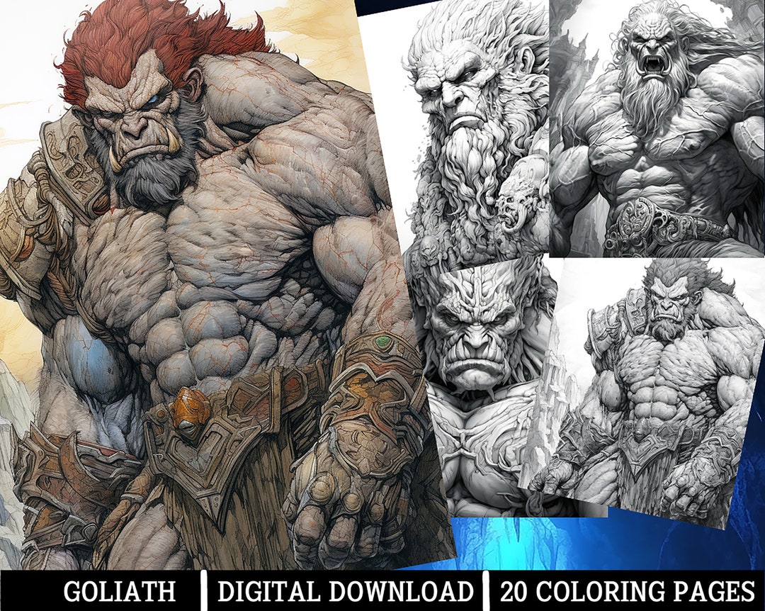 Goliath Coloring Pages,for Adults Instant Download grayscale Coloring ...