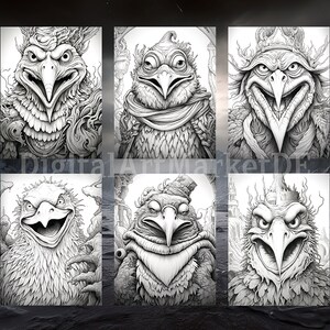 Absurd Penguins Coloring Pages for Adults Instant Download grayscale ...