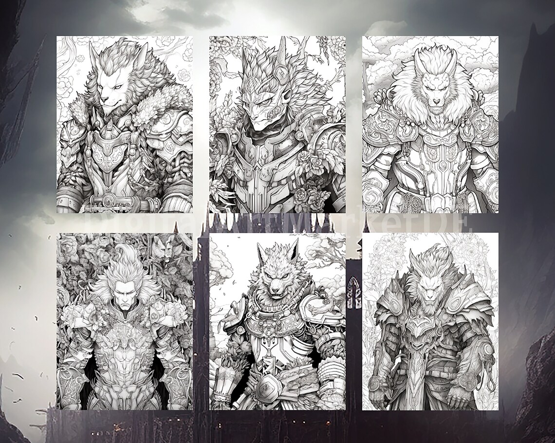 Feral Knights Coloring Pagesfor Adults Instant Download - Etsy
