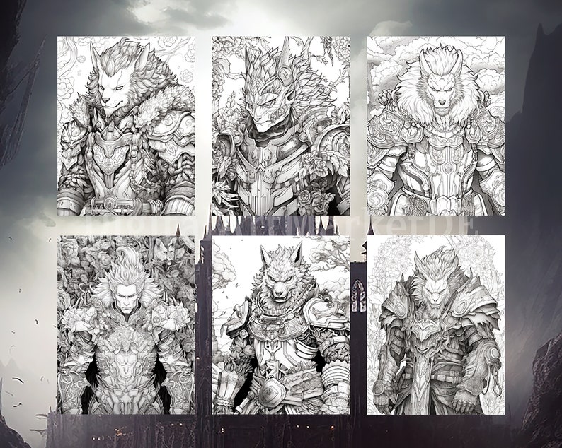 Feral Knights Coloring Pagesfor Adults Instant Download - Etsy